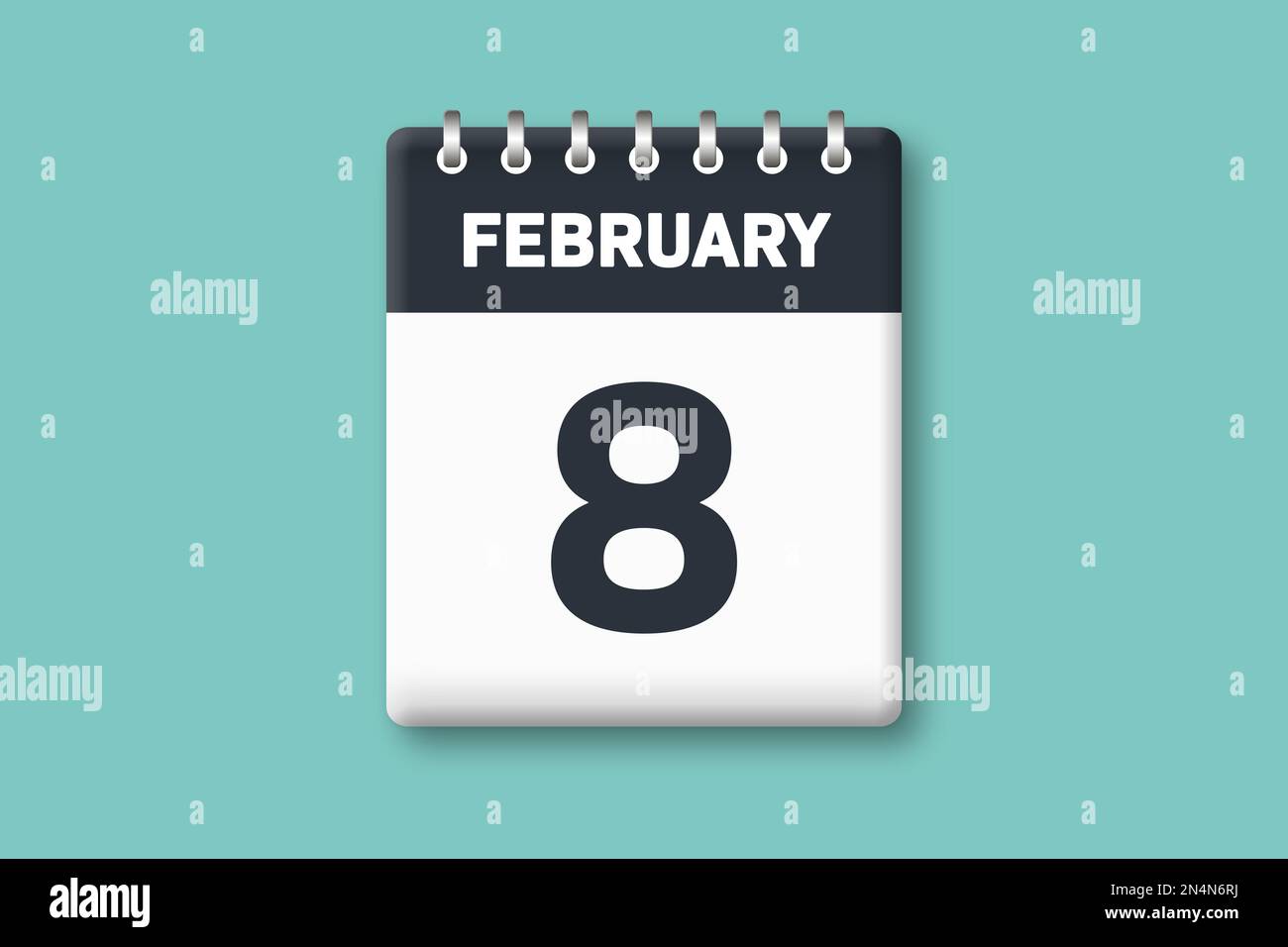 February 8 - Calender Page / Sheet with Date - 8th of February on Cyan ...