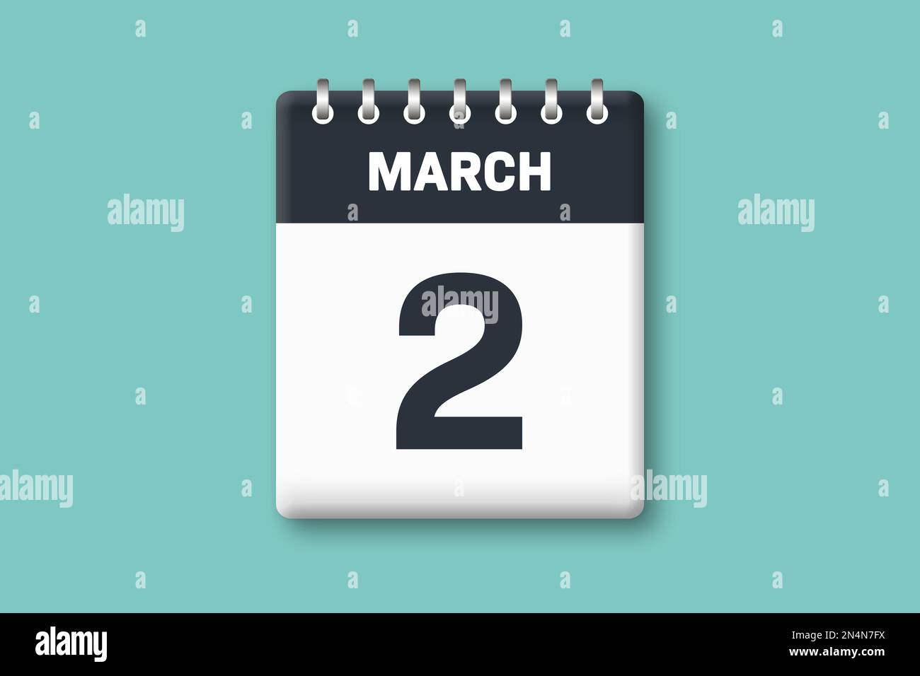 March 2 - Calender Page / Sheet with Date - 2nd of March on Cyan ...