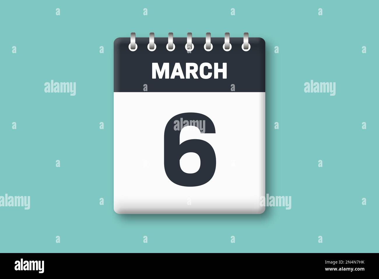 March 6 - Calender Page / Sheet with Date - 6th of March on Cyan ...
