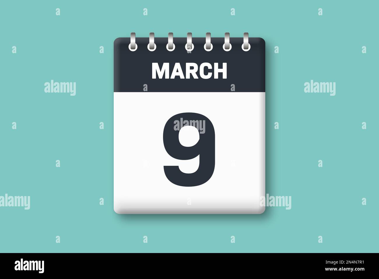 March 9 - Calender Page / Sheet with Date - 9th of March on Cyan ...