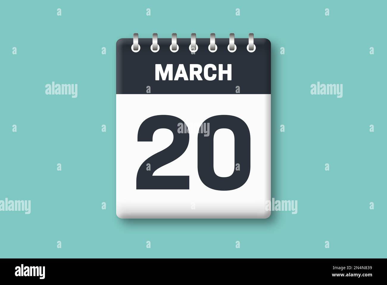 March 20 - Calender Page / Sheet with Date - 20th of March on Cyan ...