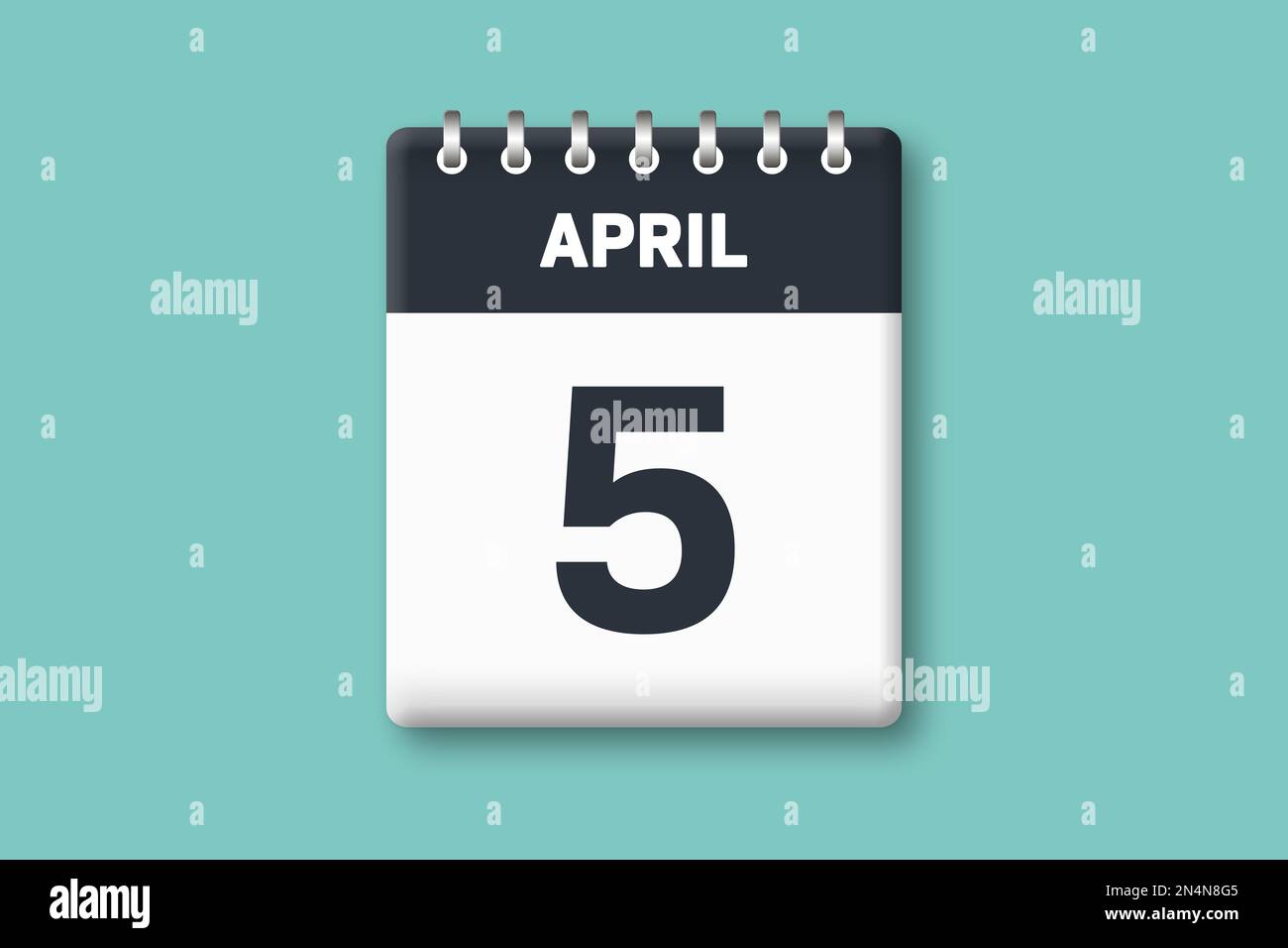 April 5 - Calender Page / Sheet with Date - 5th of April on Cyan ...