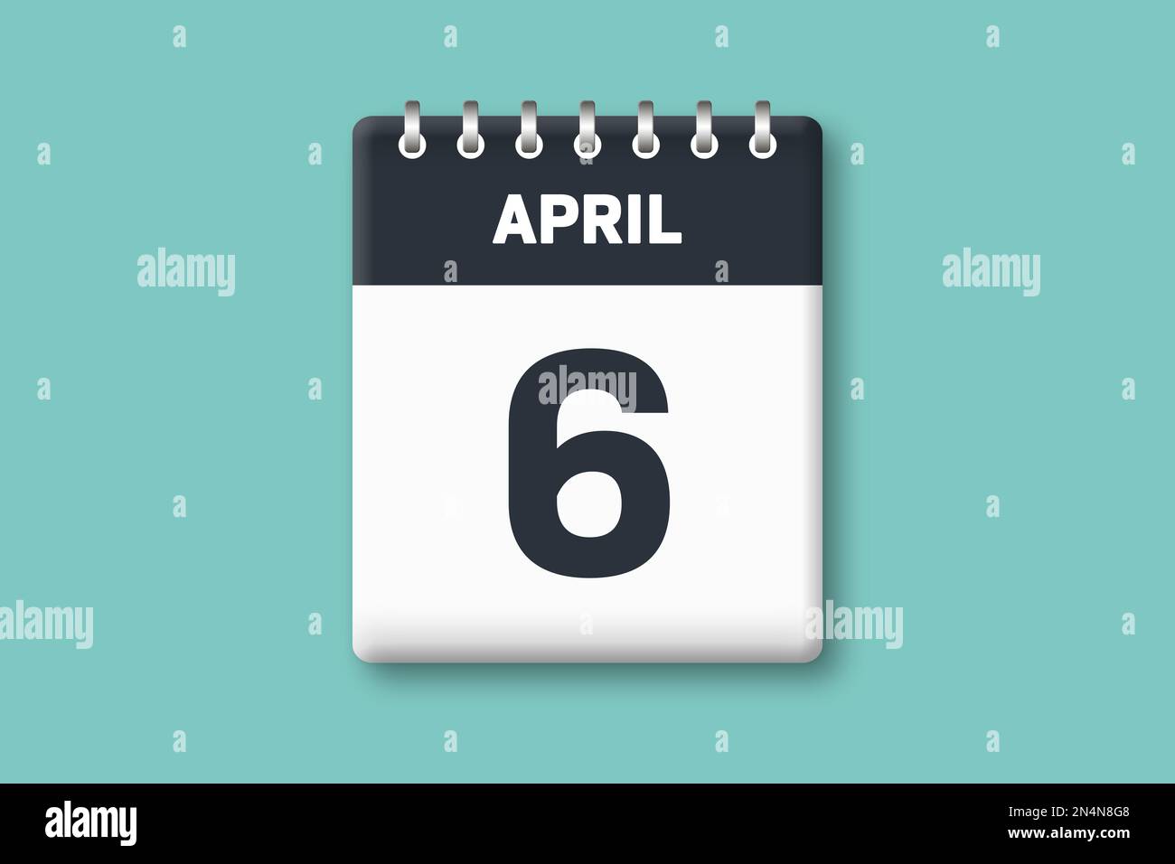 April 6 - Calender Page / Sheet with Date - 6th of April on Cyan ...