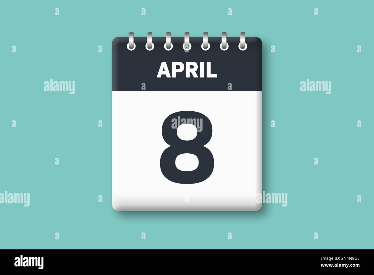 April 8 - Calender Page / Sheet with Date - 8th of April on Cyan ...