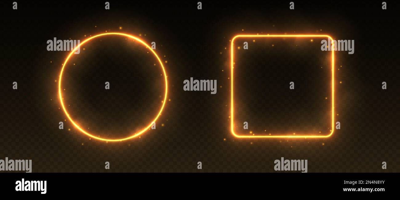 Golden neon frames with smoke and sparkles, fire borders concept ...