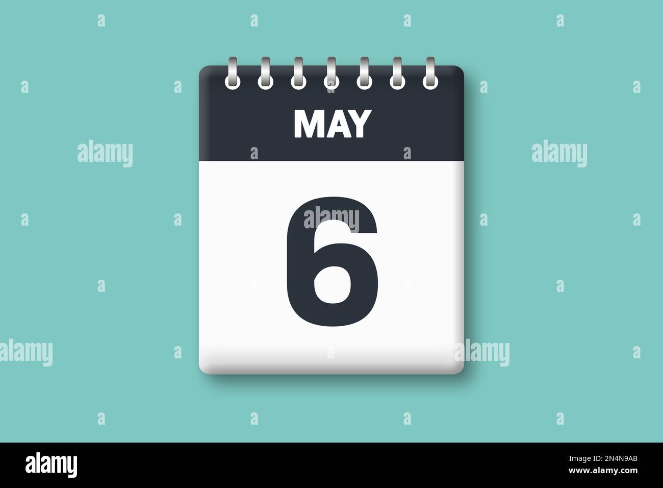 May 6 - Calender Page / Sheet with Date - 6th of May on Cyan ...