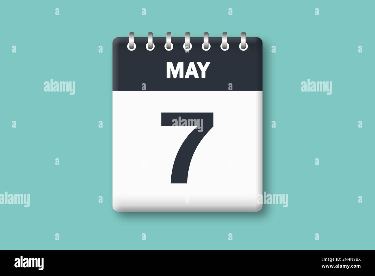 May 7 - Calender Page / Sheet with Date - 7th of May on Cyan ...