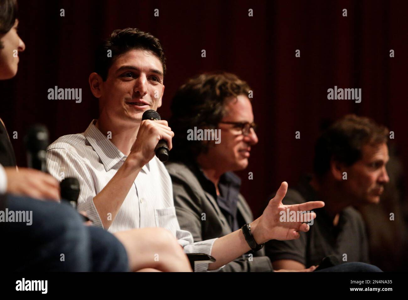 Director Derek Doneen speaks on a panel during the premiere of "Spent ...