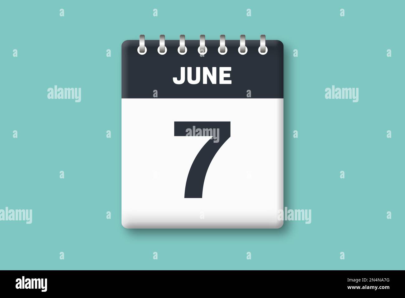June 7 - Calender Page / Sheet with Date - 7th of June on Cyan ...