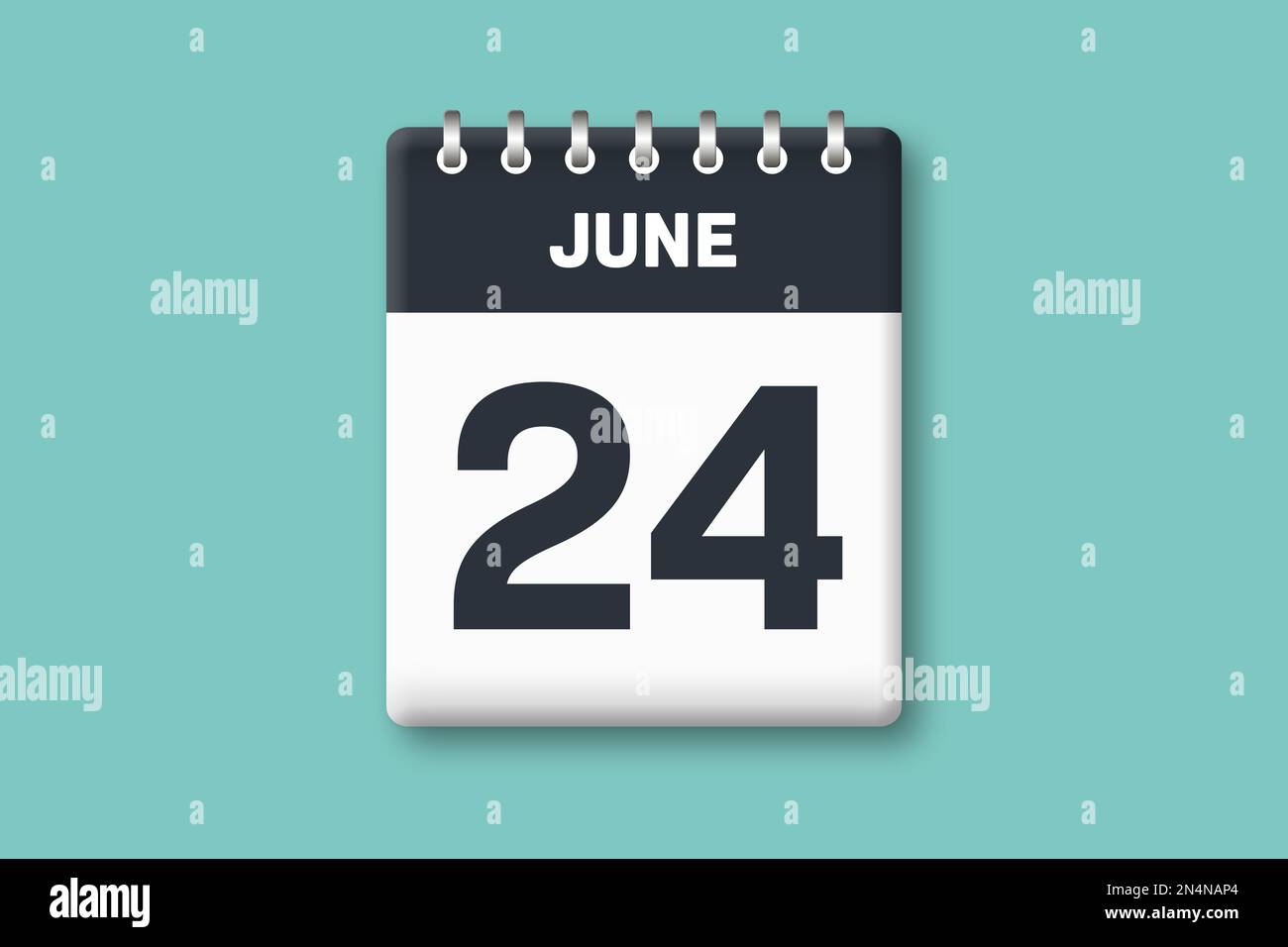 June 24 - Calender Page / Sheet with Date - 24th of June on Cyan ...
