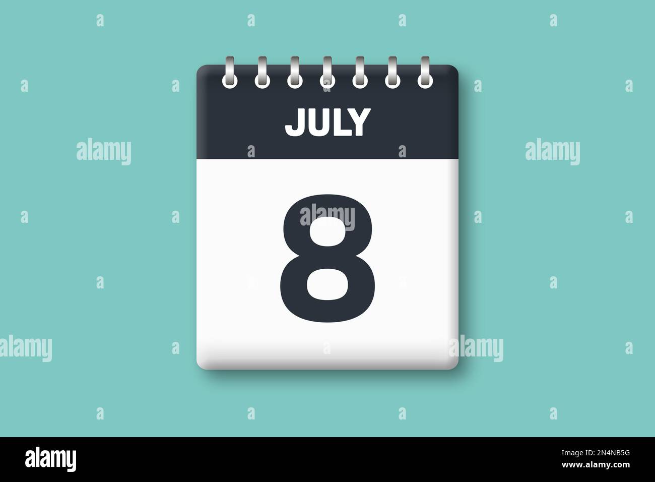 July 8 - Calender Page / Sheet with Date - 8th of July on Cyan ...