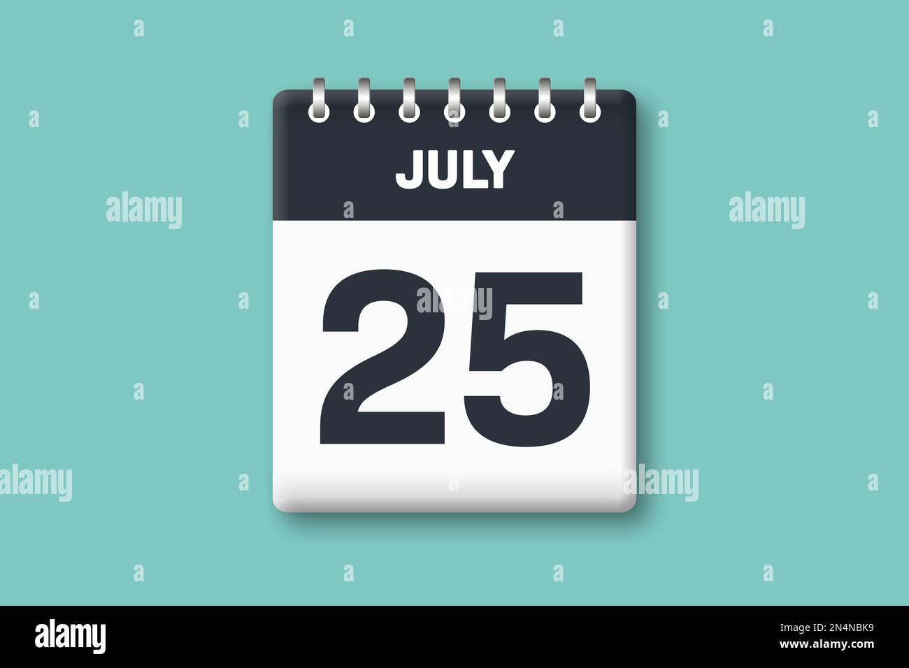July 25 - Calender Page / Sheet with Date - 25th of July on Cyan ...