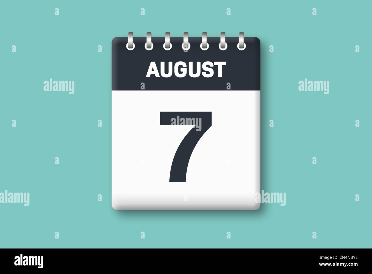 August 7 - Calender Page / Sheet with Date - 7th of August on Cyan ...