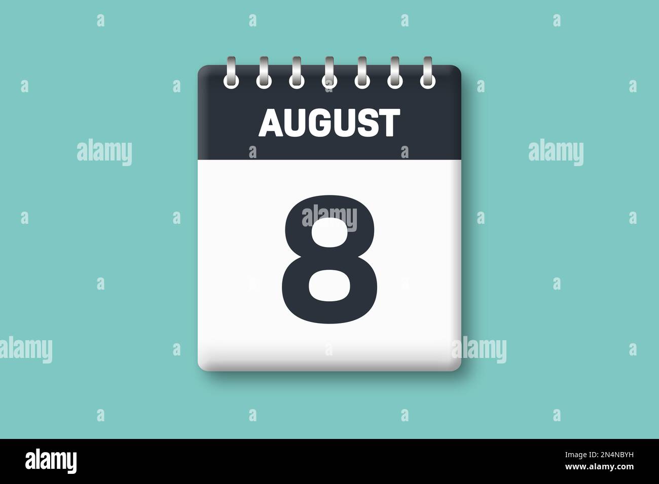 August 8 - Calender Page / Sheet with Date - 8th of August on Cyan / Bluegreen Background Stock ...
