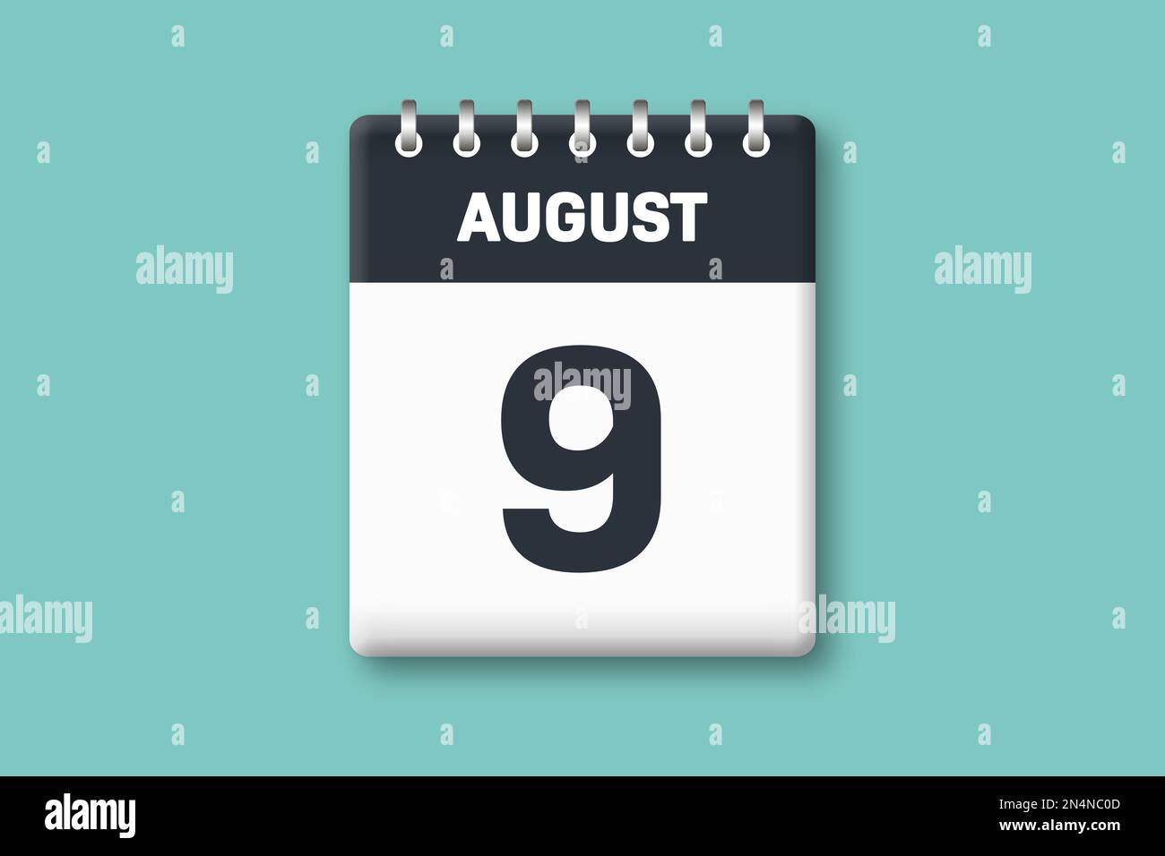 August 9 - Calender Page / Sheet with Date - 9th of August on Cyan ...