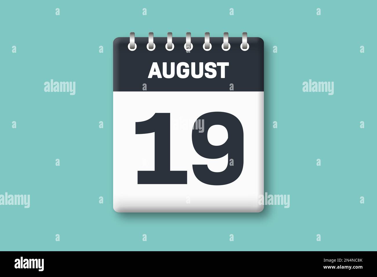 August 19 - Calender Page / Sheet with Date - 19th of August on Cyan ...