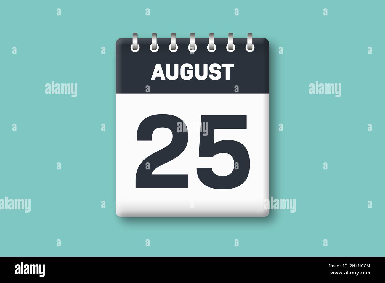 August 25 - Calender Page / Sheet with Date - 25th of August on Cyan ...