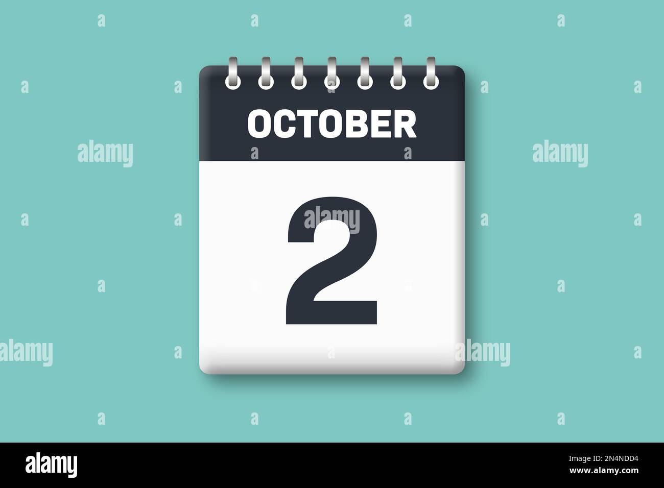 October 2 - Calender Page / Sheet with Date - 2nd of October on Cyan ...