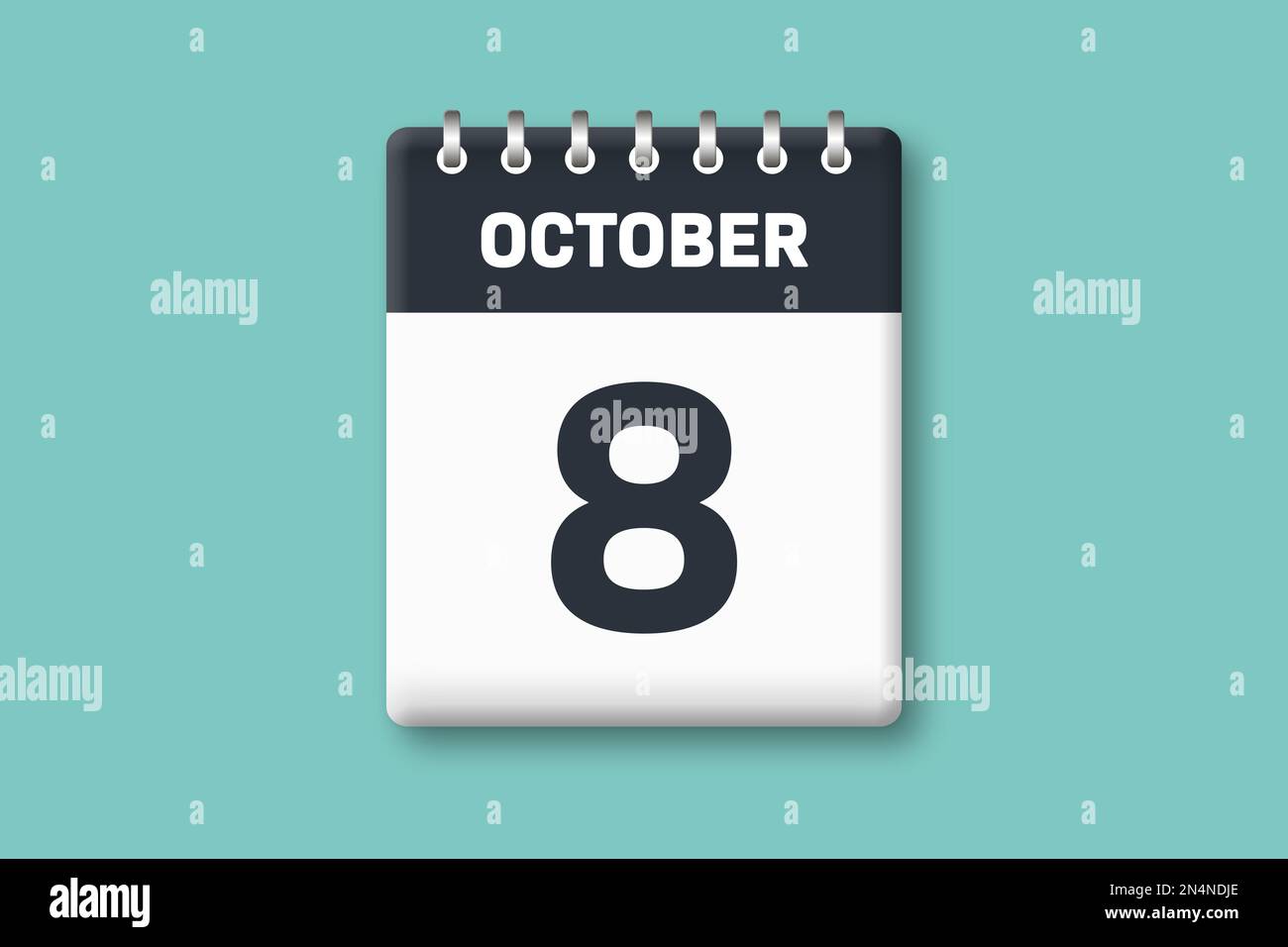 October 8 - Calender Page / Sheet with Date - 8th of October on Cyan ...