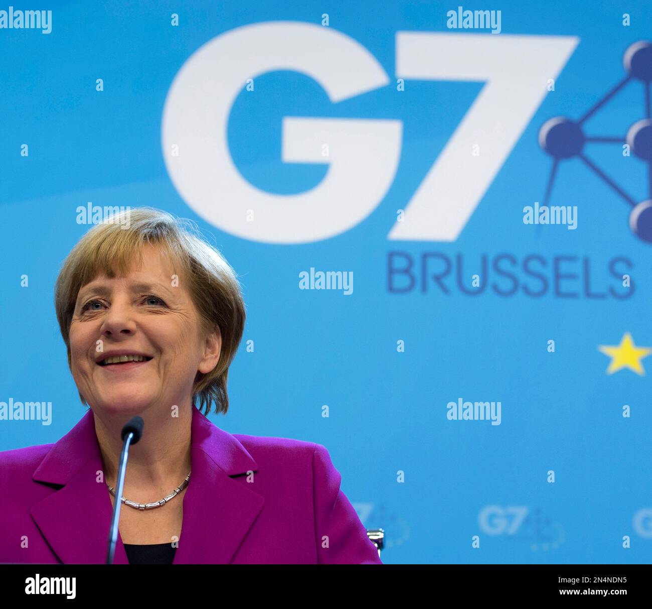 German Chancellor Angela Merkel speaks during a media conference during ...