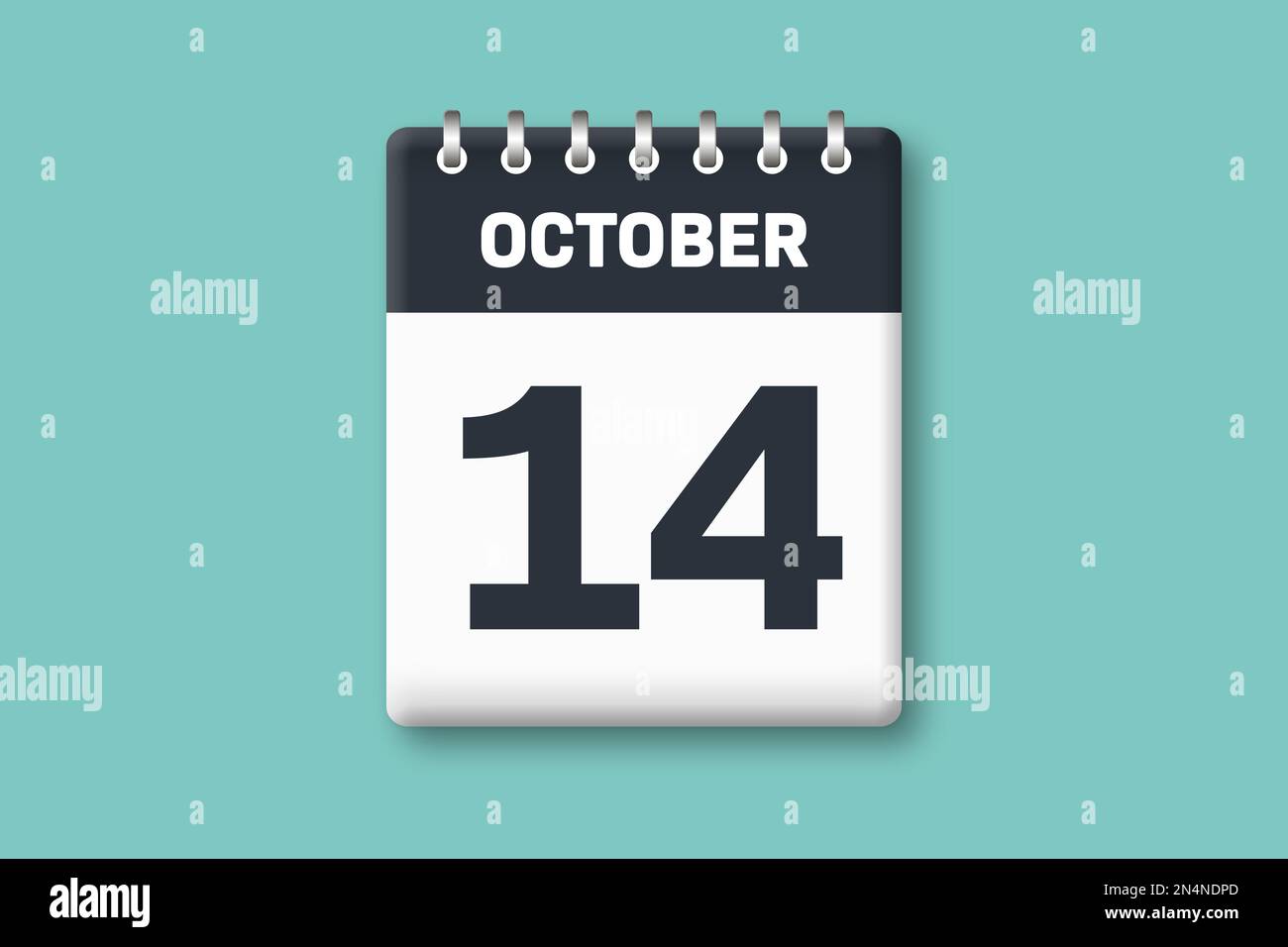 October 14 - Calender Page / Sheet with Date - 14th of October on Cyan ...