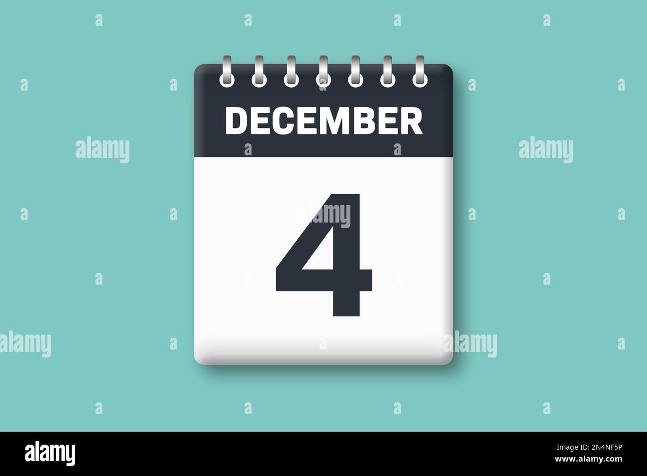 December 4 - Calender Page / Sheet with Date - 4th of December on Cyan ...