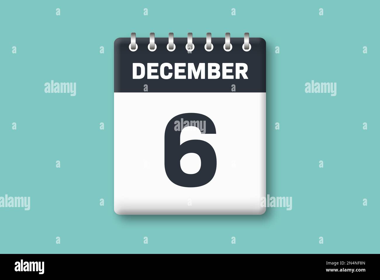 December 6 - Calender Page / Sheet with Date - 6th of December on Cyan ...