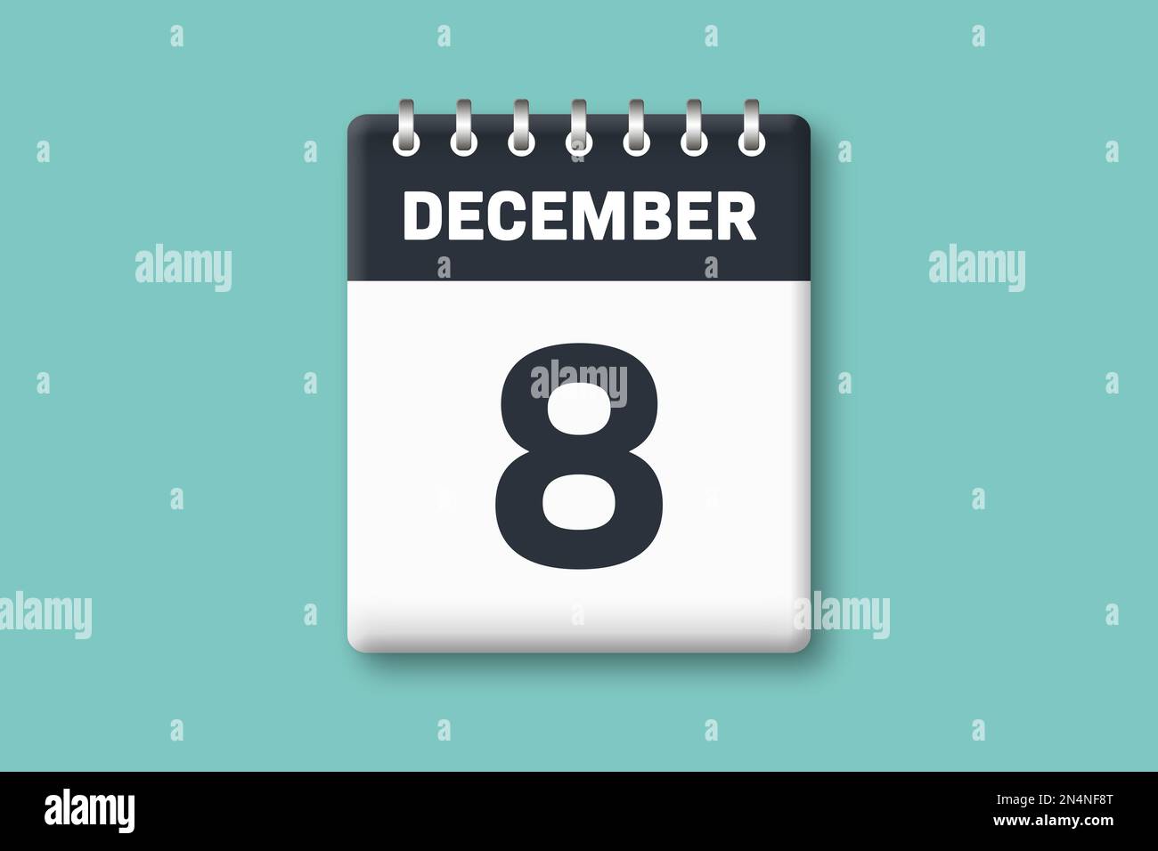 December 8 - Calender Page / Sheet with Date - 8th of December on Cyan ...