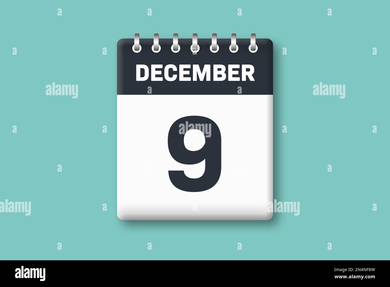 December 9 - Calender Page / Sheet with Date - 9th of December on Cyan ...