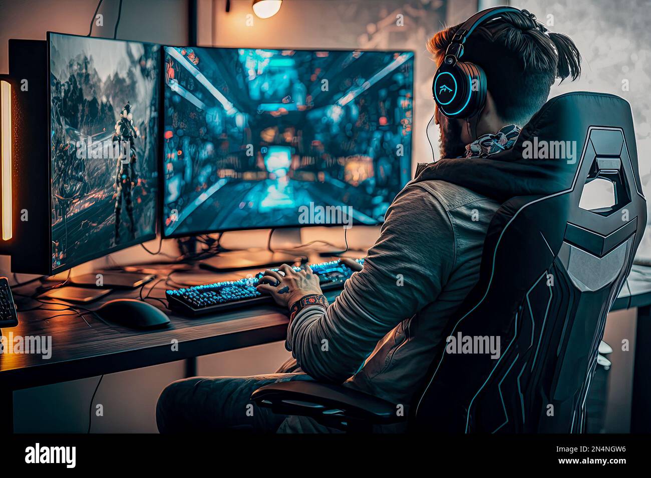Professional gamer playing in first hi-res stock photography and images ...