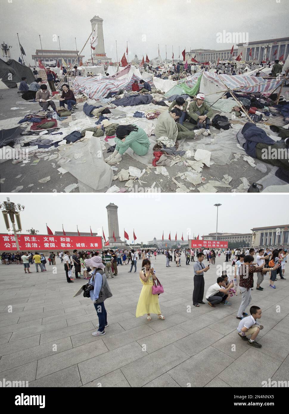 In this combination of photos, a May 28, 1989 file photo, top, shows ...