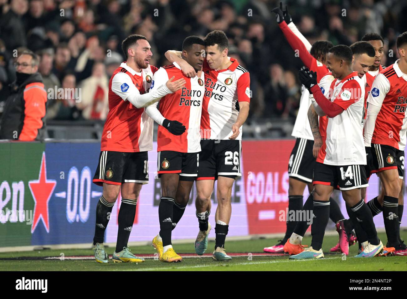 ROTTERDAM - (lr) Orkun Kokcu of Feyenoord, Javairo Dilrosun of Feyenoord, Oussama Idrissi of ...