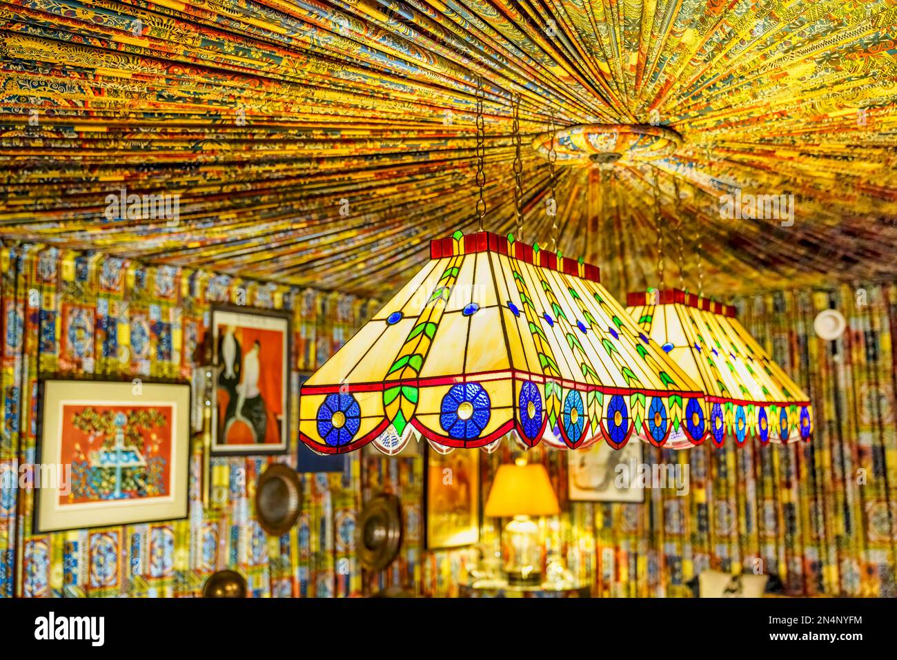 Stained glass fixtures in the Pool Room at Graceland, the home of Elvis ...