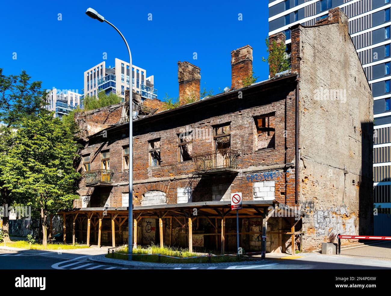 Warsaw, Poland - July 3, 2022: Ruined vintage tenement town houses with ...