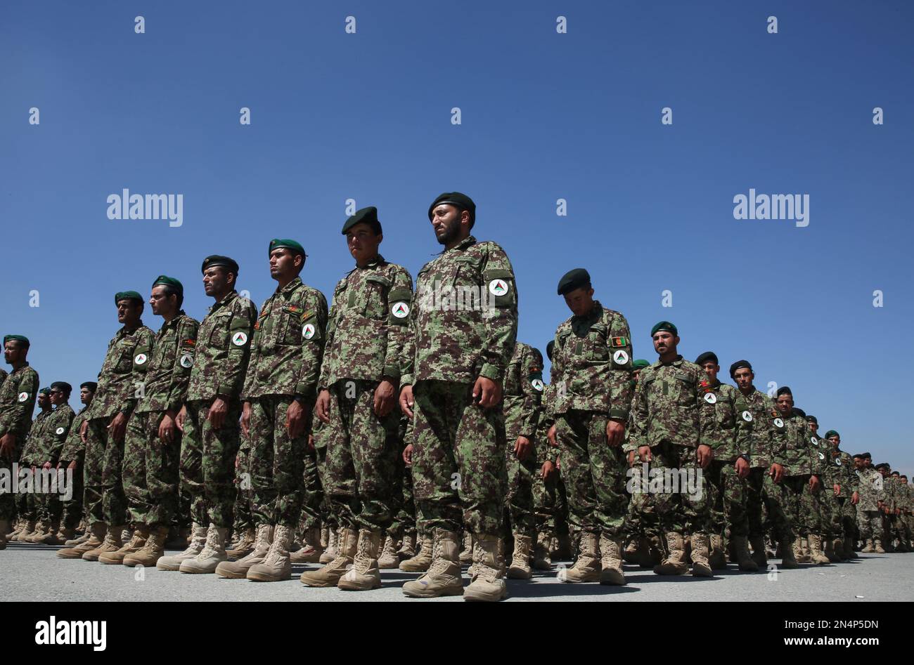 Afghan National Army (ANA) soldiers stand at attention during their ...