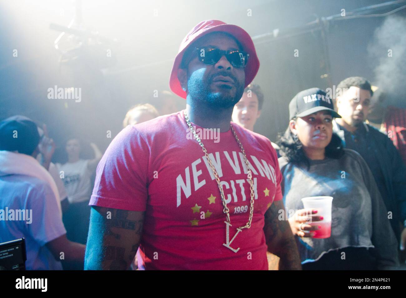 Rapper Jim Jones is seen on stage where A-Trak performs in concert at ...