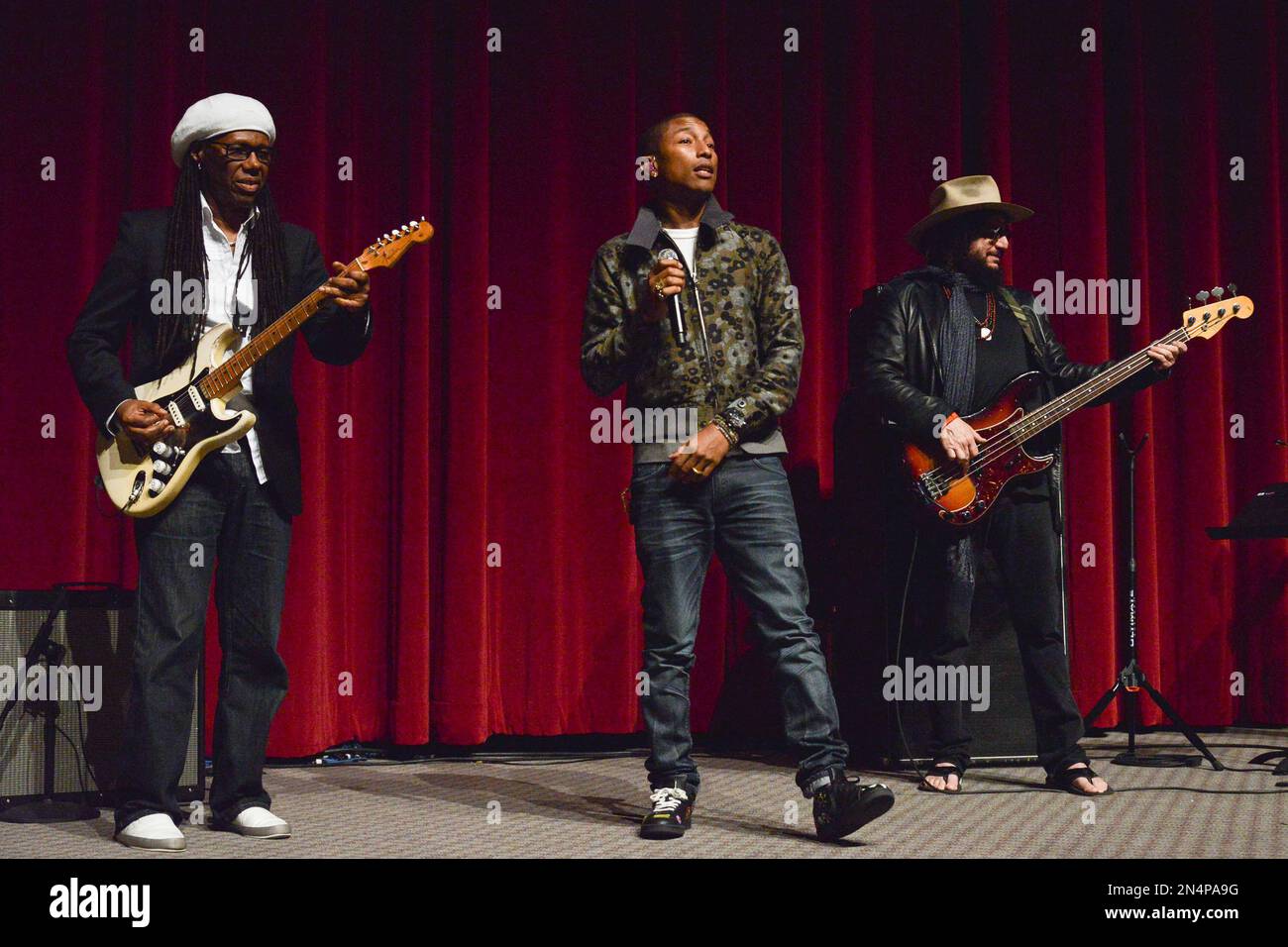 Nile Rodgers, left, Pharrell Williams, and Don Was perform during the ...