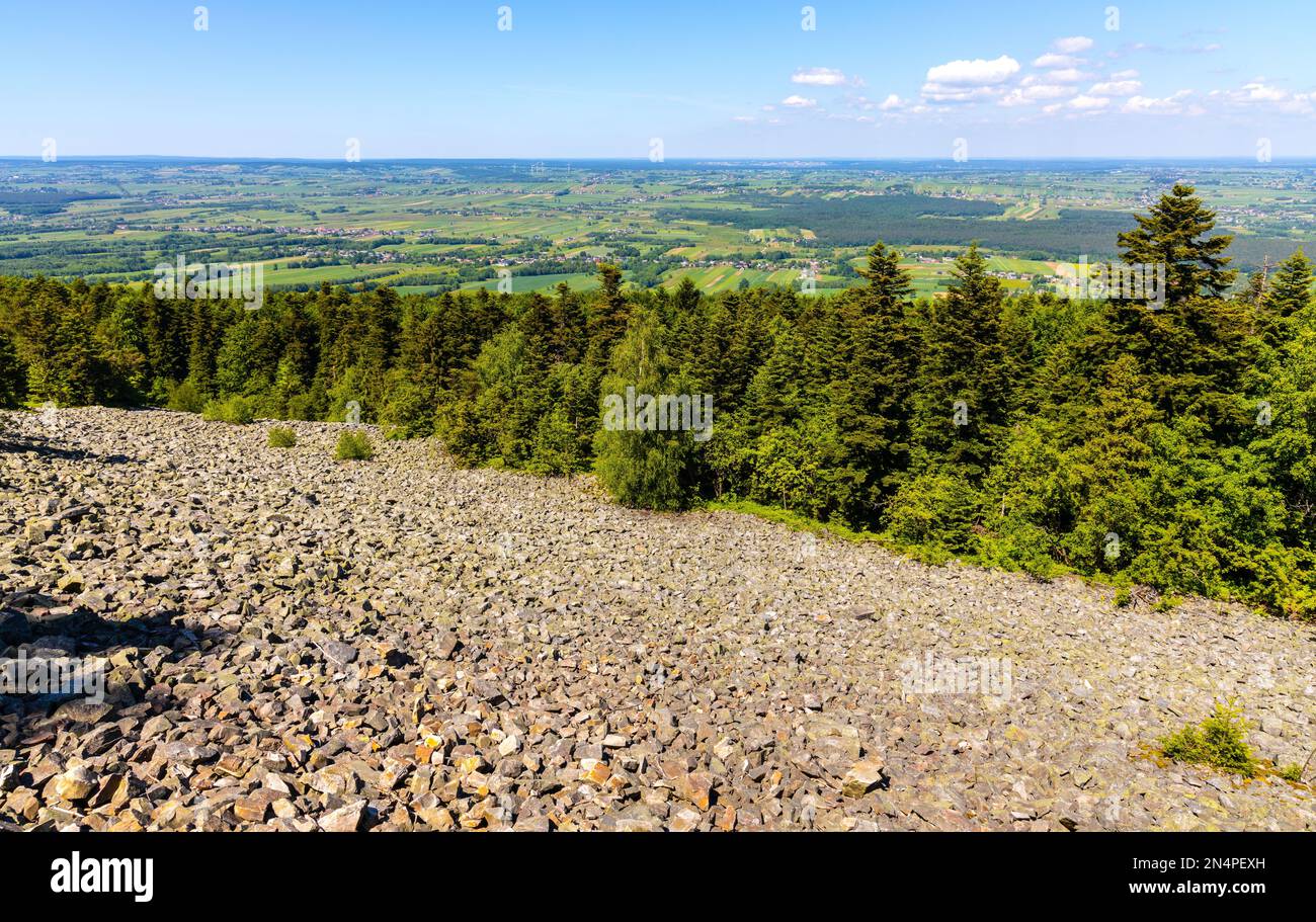 Panorama of Gory Swietokrzyskie Mountains and valleys with Goloborze ...