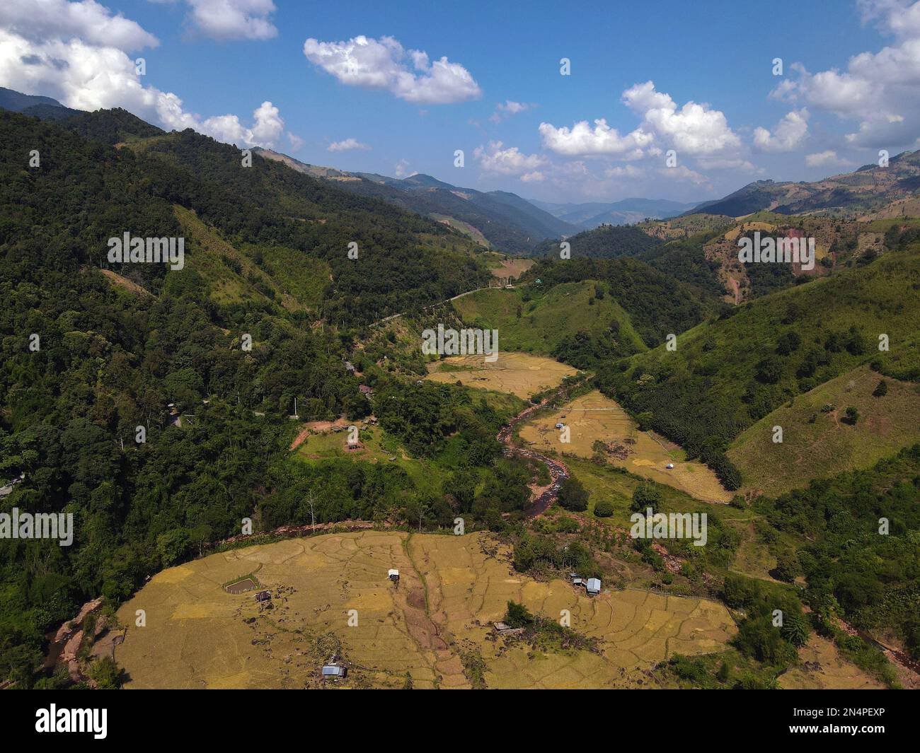 An aerial view of the Baan Ban Wen rice fields in Nan province ...