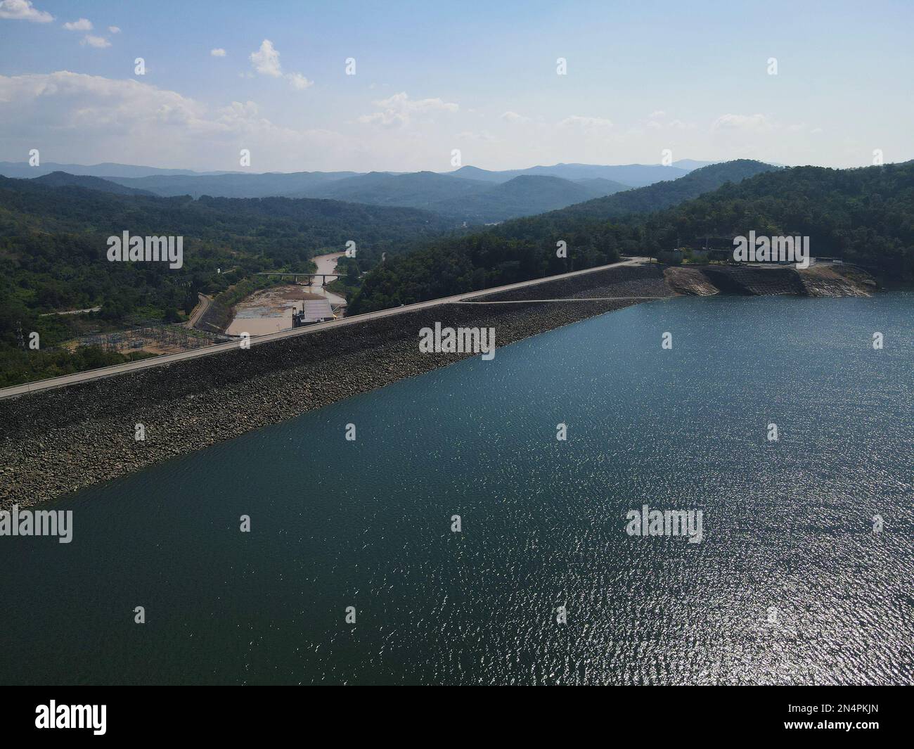 An aerial view of the Sirikit Dam Reservoir, Uttaradit province ...