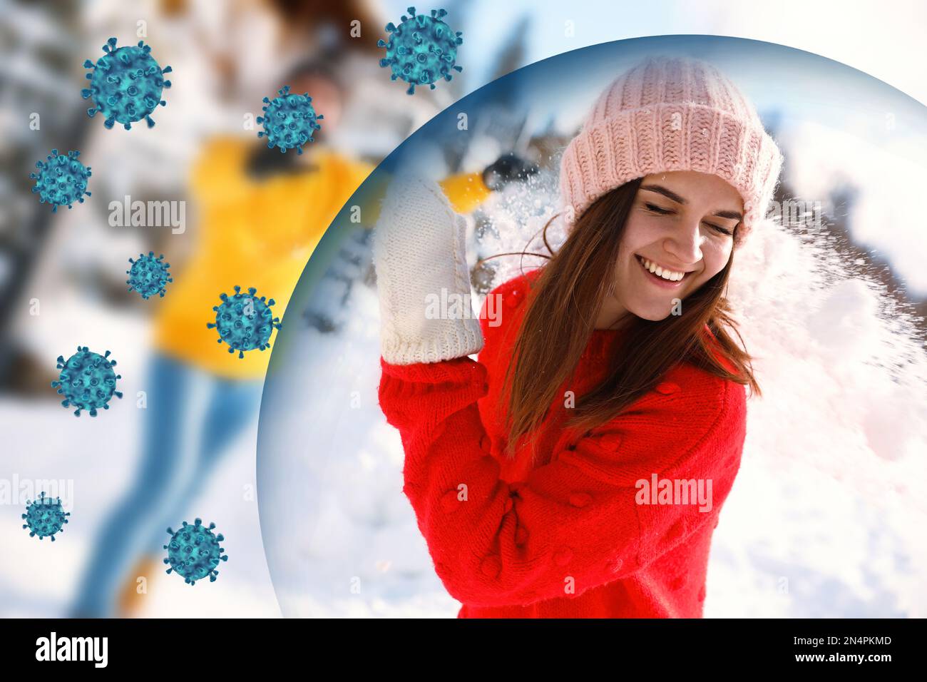 Stronger immunity - better disease resistance. Young woman surrounded ...