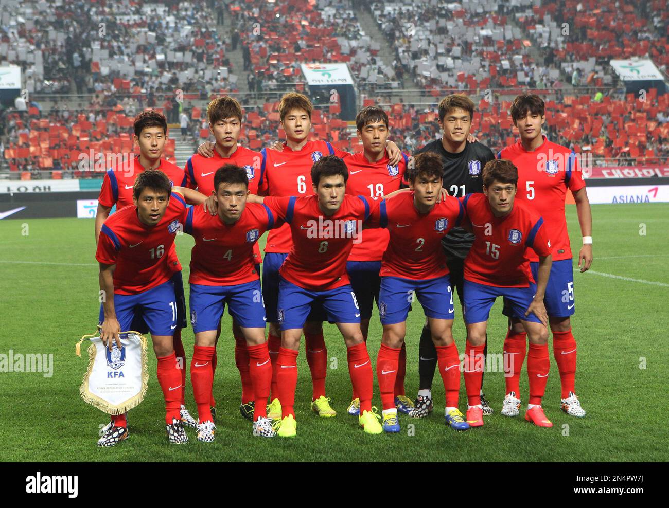 South Korea national soccer team players pose for a team photo before a ...