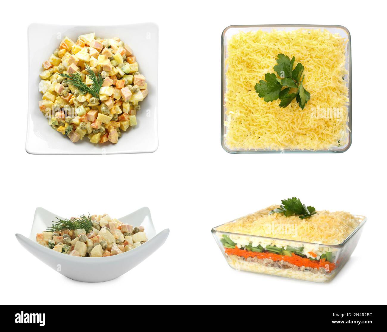 Set of traditional russian salads on white background Stock Photo - Alamy