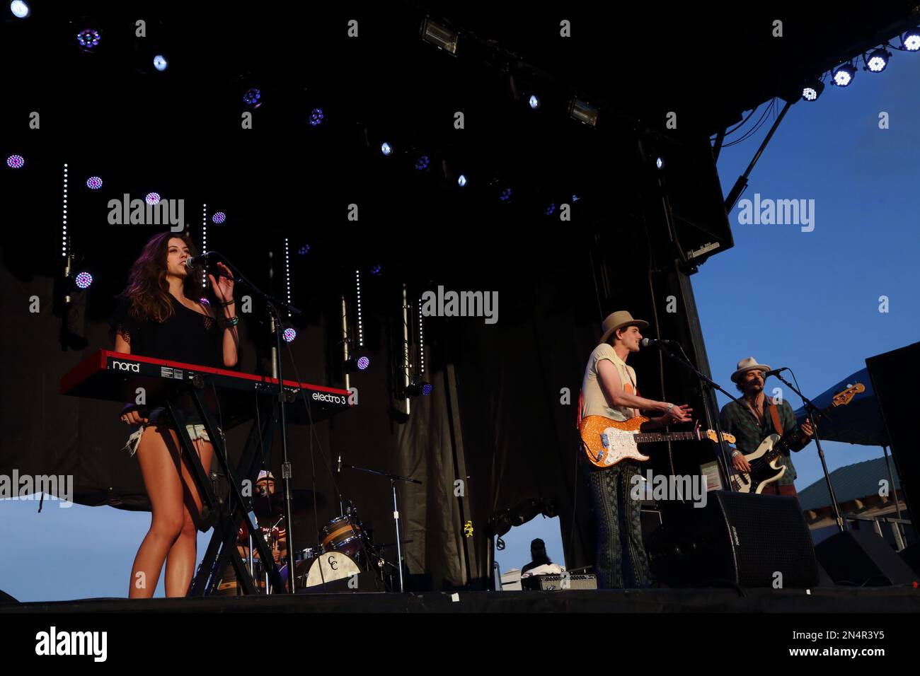 Katie Toupin, Matt Myers, Zak Appleby (L-R) and Houndmouth performs at ...