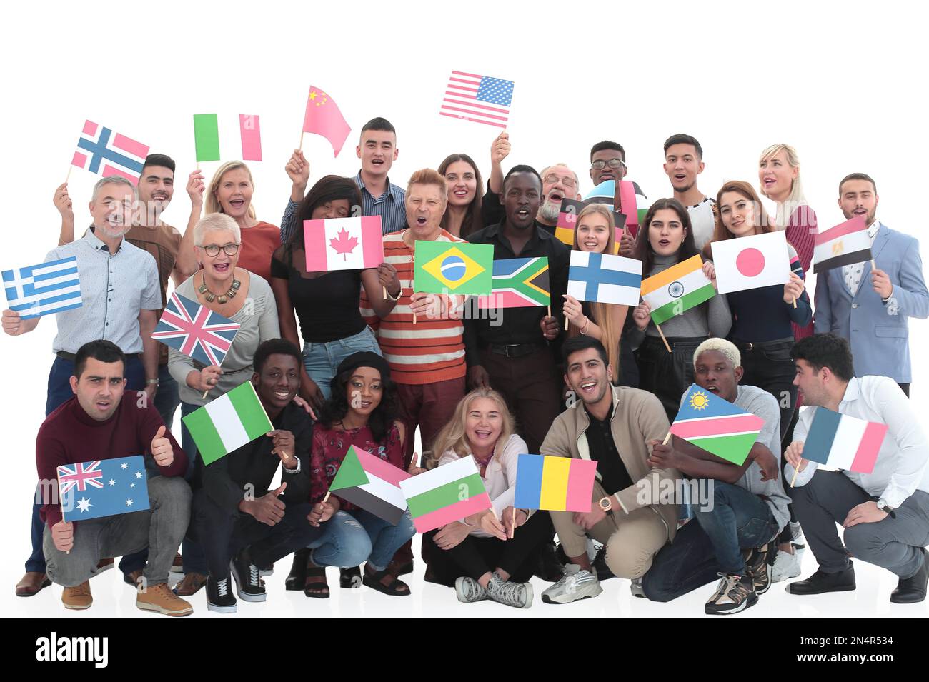 Group of diverse people standing with flags different countries Stock ...