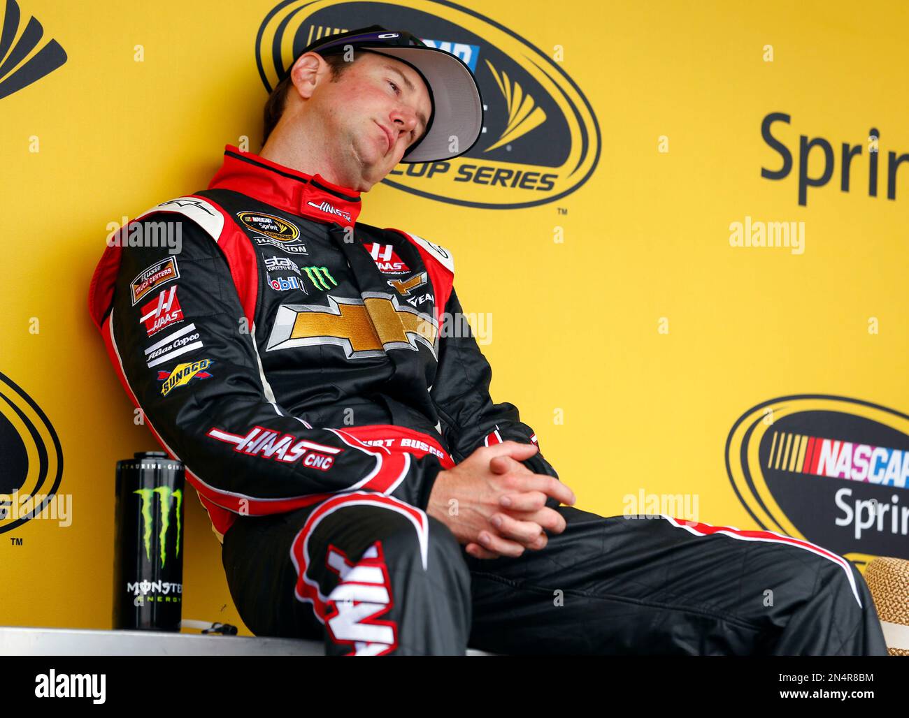 Driver Kurt Busch relaxes on stage after arriving from Indianapolis ...