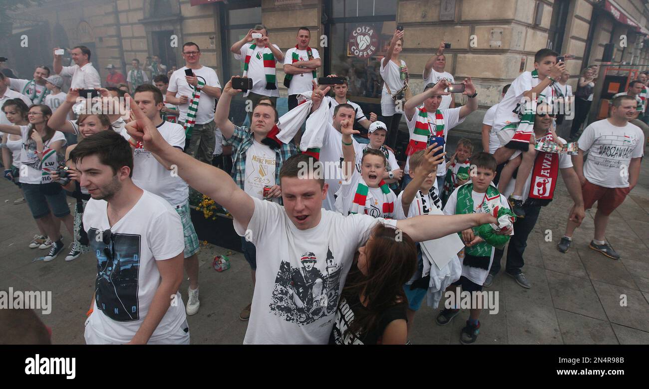 Fans of Legia Warszawa celebrate their club's victory and winning the ...