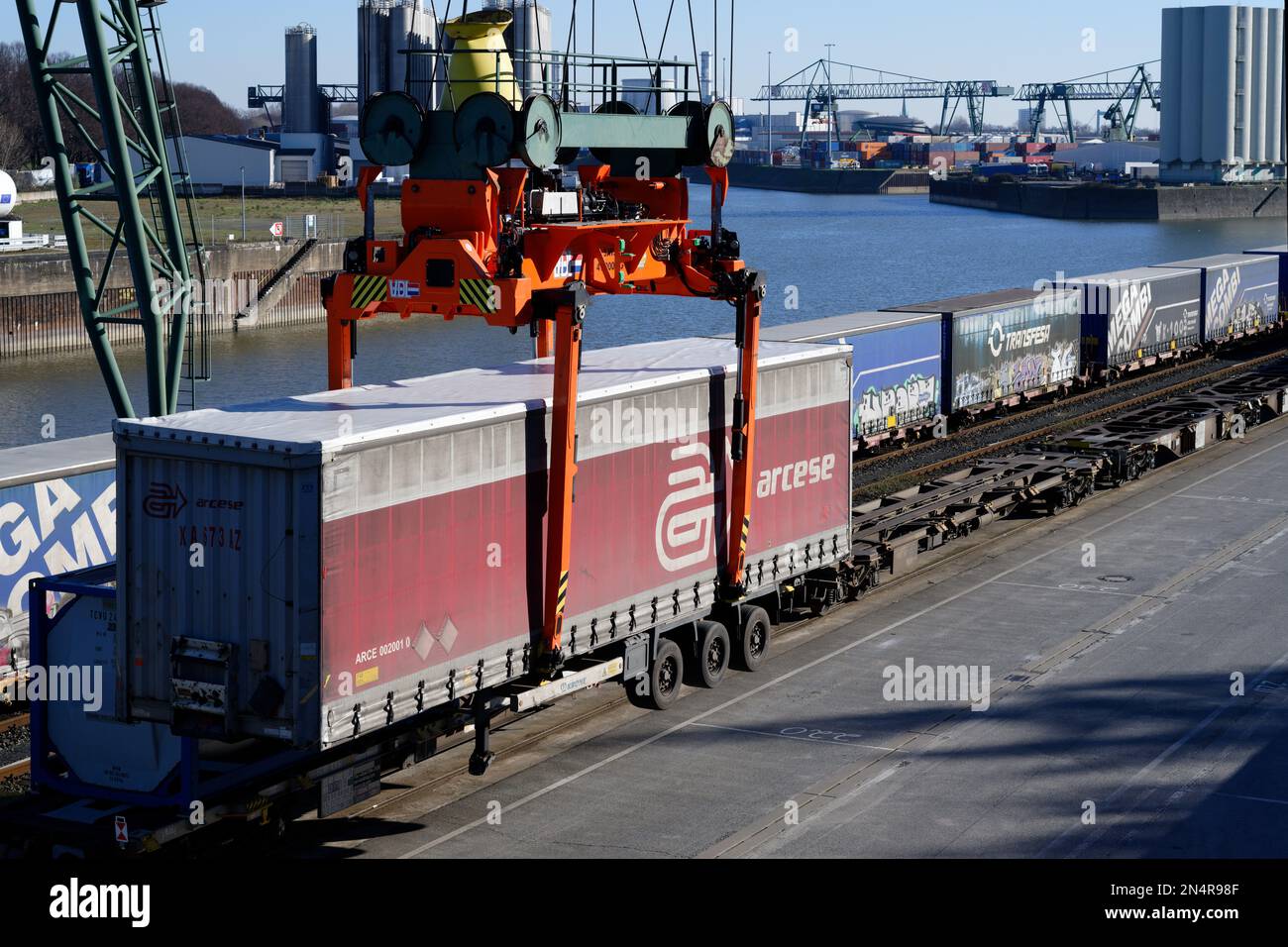 Cologne, Germany, February 08 2023 : loading of a truck trailer with a ...