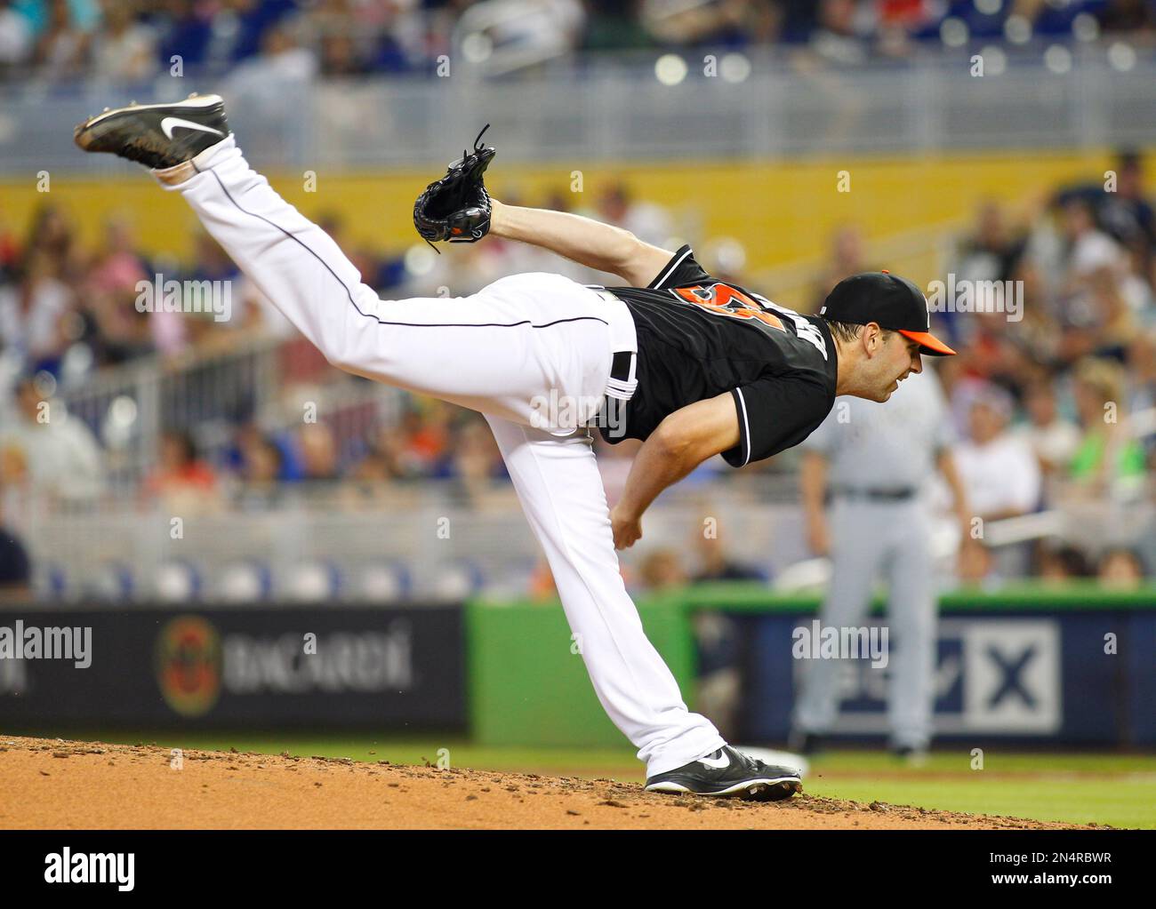 Miami Marlins starting pitcher Jacob Turner follows through on a pitch ...