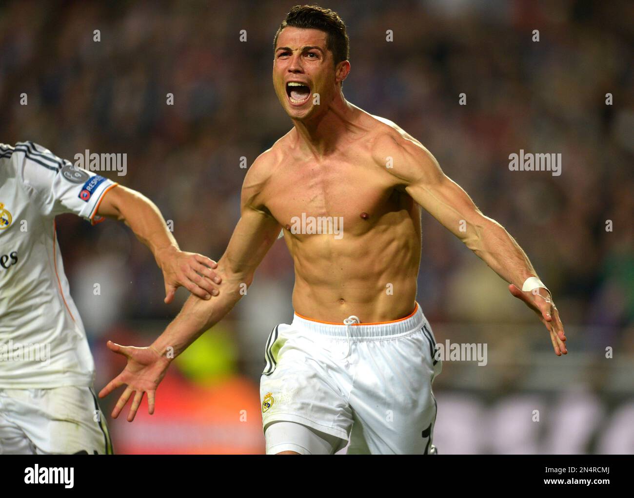 Real's Cristiano Ronaldo, gestures, at the end of the Champions League ...